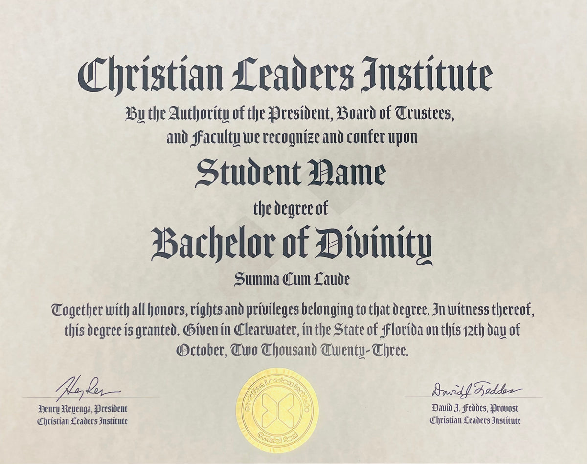 Bachelor of Divinity Degree $30.00 – Christian Leaders Ministries