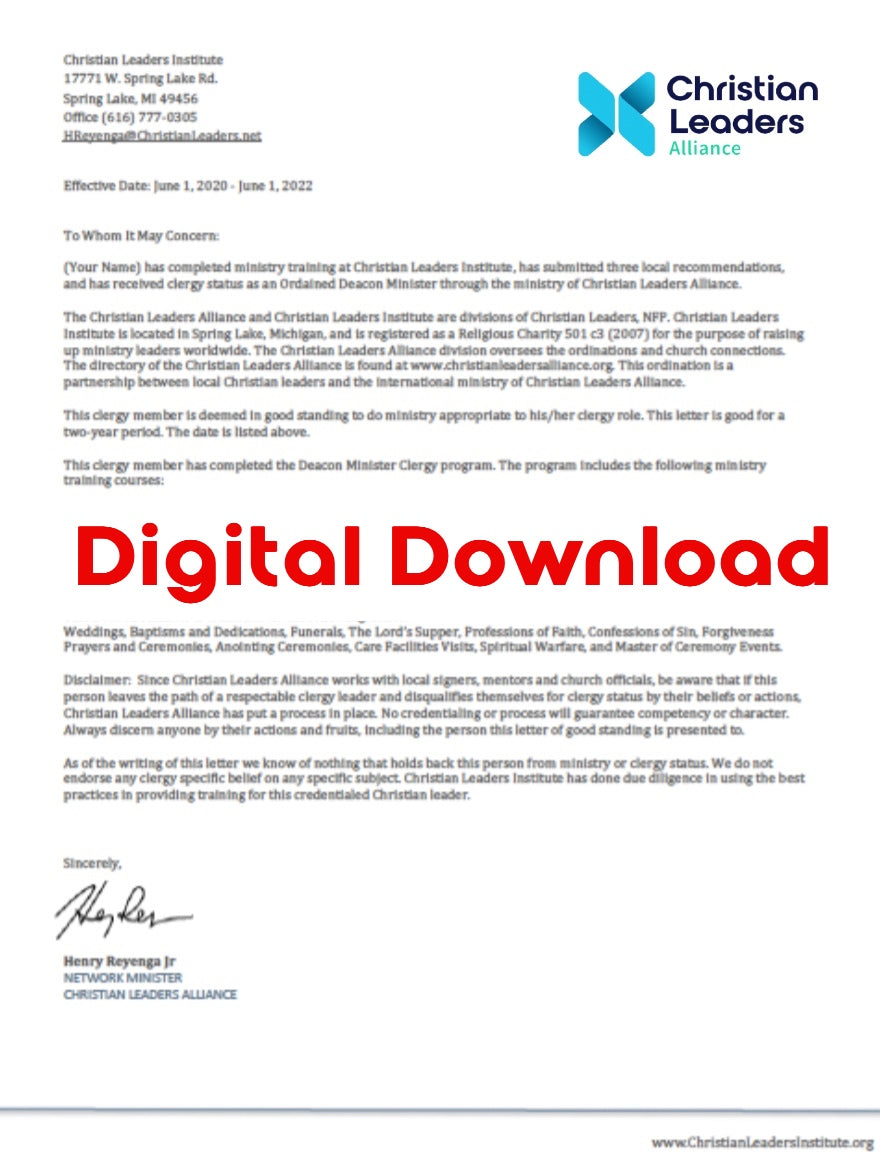 Letter of Good Standing (Digital Download) – Christian Leaders Ministries