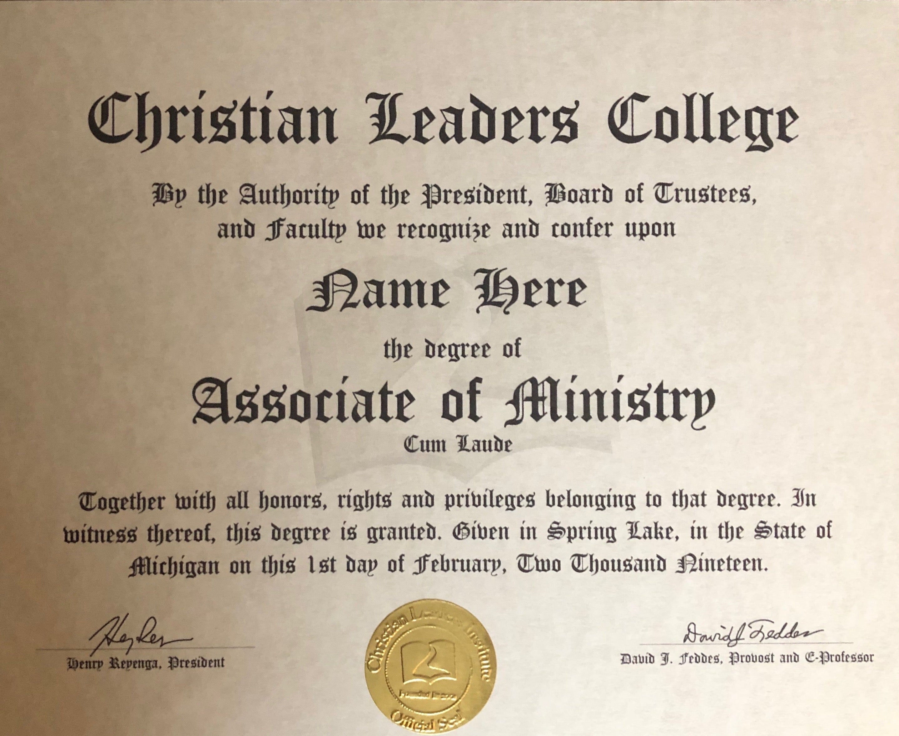 Associate of Ministry Degree – Christian Leaders Ministries