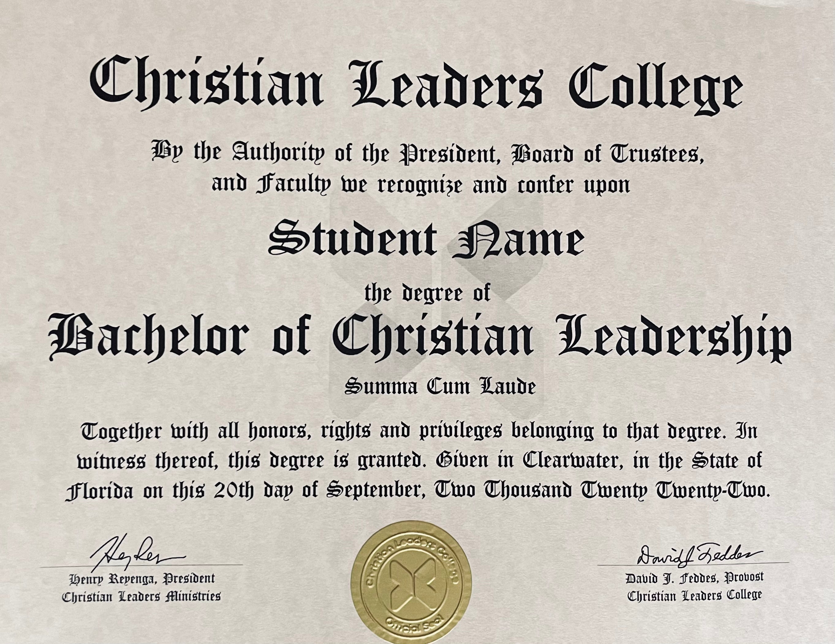 Bachelor of Christian Living $30.00 – Christian Leaders Ministries